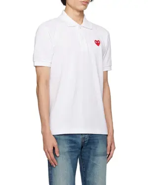Comme Des Garçons Heart Logo Embroidered Short-sleeved Polo Shirt - White