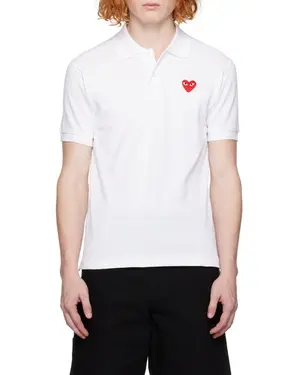 Comme Des Garçons Heart Logo Embroidered Short-sleeved Polo Shirt - White