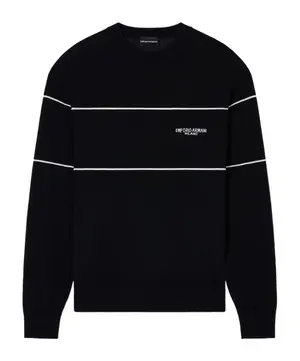 Emporio Armani Virgin Wool Striped Sweater - Black