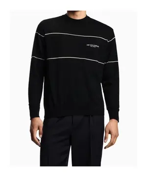 Emporio Armani Virgin Wool Striped Sweater - Black