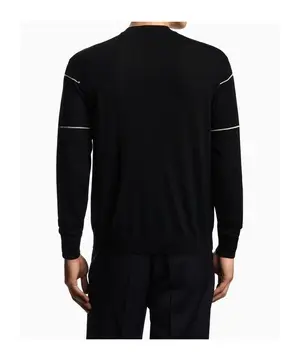 Emporio Armani Virgin Wool Striped Sweater - Black