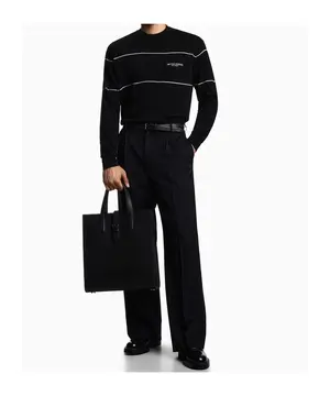 Emporio Armani Virgin Wool Striped Sweater - Black