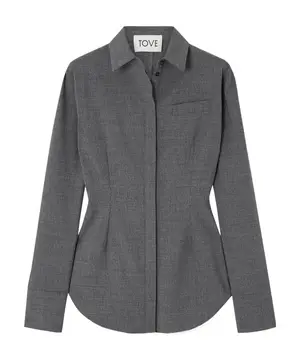 Tove Long Sleeve Shirt With Curved Hem - Gray