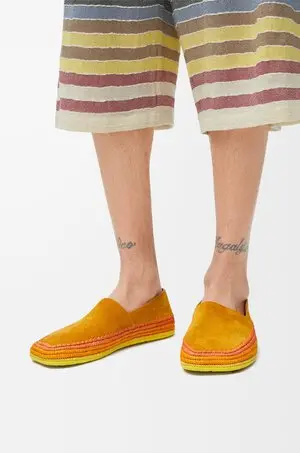 Loewe Rio Slipper In Suede And Raffia