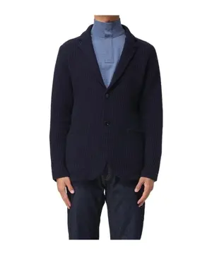 LARDINI Striped Long-sleeved Suit Jacket - Black
