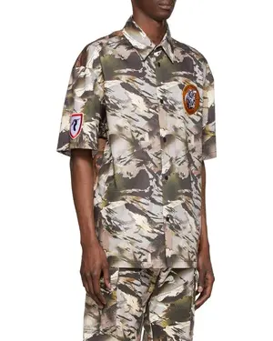 Heron Preston Logo Patch Camouflage Printed Shirt - Gray