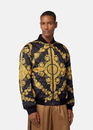 Versace Baroque-print Quilted Bomber Jacket