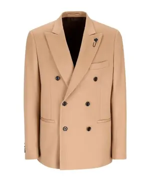 LARDINI Double-breasted Peak-lapel Jacket - Light Brown