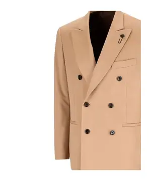 LARDINI Double-breasted Peak-lapel Jacket - Light Brown