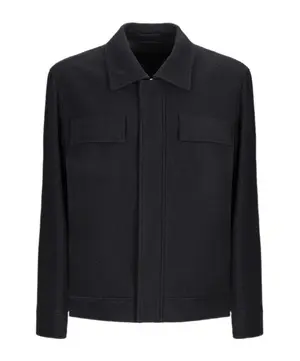 LARDINI Long-sleeved Shirt Jacket With Lapel Collar - Black