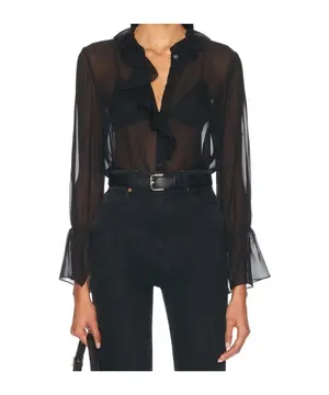 NILI LOTAN Cecily Ruffled Silk-chiffon Blouse - Black