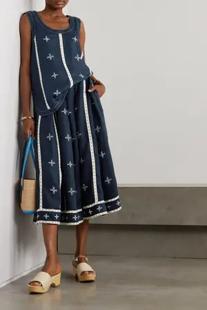 Vita Kin Gera Embroidered Linen Midi Skirt