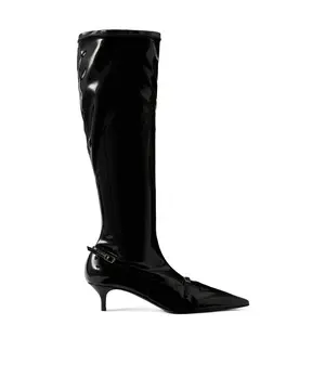 Magda Butrym Glossed Patent Leather Pointed Toe Kitten Heel Boots