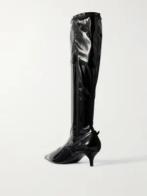 Magda Butrym Glossed Patent Leather Pointed Toe Kitten Heel Boots