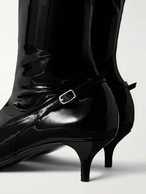 Magda Butrym Glossed Patent Leather Pointed Toe Kitten Heel Boots