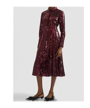 Erdem Frayed Sequined Crepe De Chine Midi Skirt