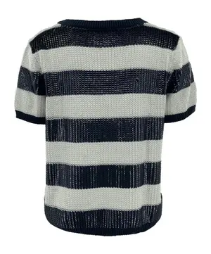 Emporio Armani Striped Sequin Embellished Short Sleeve Sweater