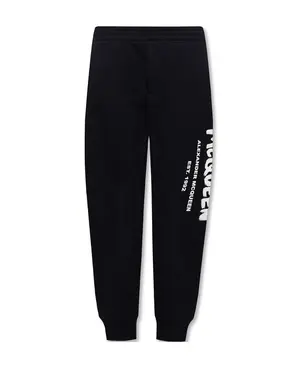 Alexander McQueen Logo Printed Slim Cut Track Trousers - Black