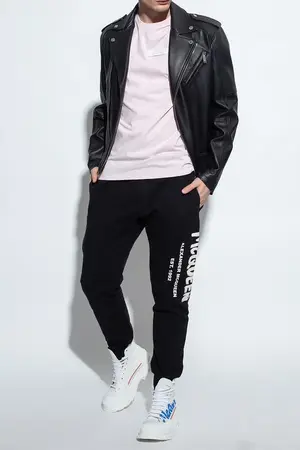 Alexander McQueen Logo Printed Slim Cut Track Trousers - Black