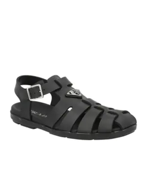Prada Logo Plaque Round-toe Sandals