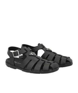 Prada Logo Plaque Round-toe Sandals
