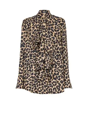 Balmain Leopard Print Ruffle Shirt - Black