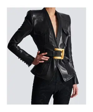 Balmain 1-button Belted Leather Jacket
