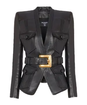 Balmain 1-button Belted Leather Jacket - Black