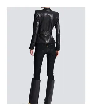 Balmain 1-button Belted Leather Jacket - Black