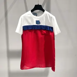 Prada Color-blocked Ruffled T-shirt