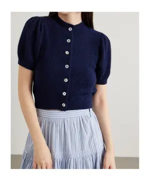DÔEN Short Sleeve Button Front Cardigan - Navy