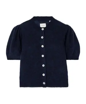 DÔEN Short Sleeve Button Front Cardigan - Navy