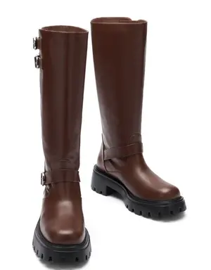 STUART WEITZMAN Thick-heeled Boots" Knee-high Buckled Lug Sole Boots