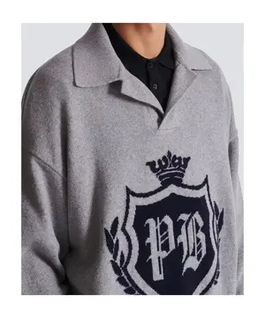 Balmain College Crest Knit Polo Sweater