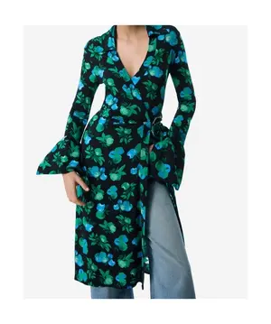 Coperni Floral Print Long Sleeve V-neck Wrap Dress - Black