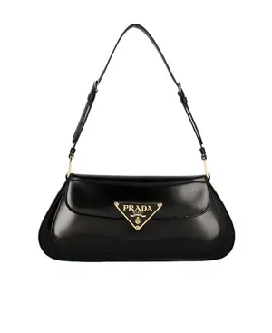 Prada Cleo Shoulder Bag With Logo Plaque - Black