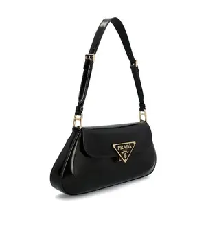 Prada Cleo Shoulder Bag With Logo Plaque - Black
