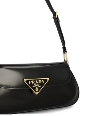 Prada Cleo Shoulder Bag With Logo Plaque - Black