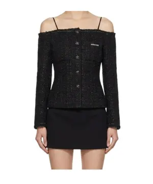 Marissa Chiara Off-the-shoulder Houndstooth Jacket