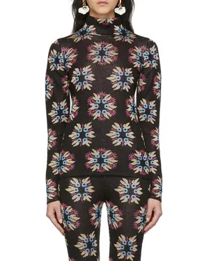 Rabanne Printed Jacquard Knit Turtleneck Pullover
