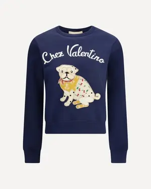 Valentino Garavani Embroidered Cotton Crewneck Sweatshirt - Indaco