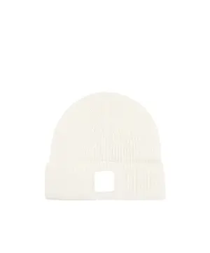 C.P. COMPANY Logo Patch Ribbed Beanie - Ivory White