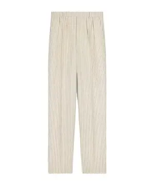 Celine Striped Wool Gabardine High Waist Straight Leg Pants - Vanilla/black