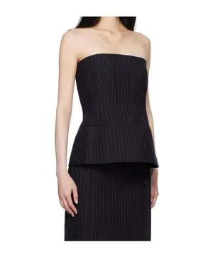 Co Navy Pinstripe Bustier Top