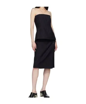 Co Navy Pinstripe Bustier Top