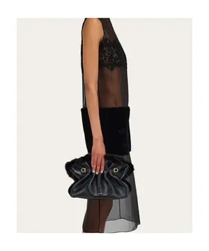 FERRAGAMO Small Gathered Detail Handbag With Fur Trim