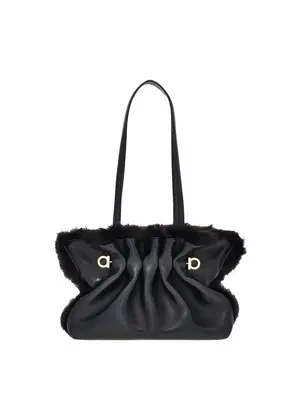 FERRAGAMO Small Gathered Detail Handbag With Fur Trim
