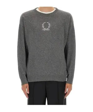 Moschino Laurel Crown Embroidered Crewneck Pullover - Gray