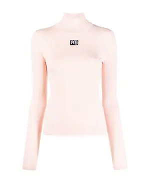 Alexander Wang Fitted Turtleneck Jumper With Chest Logo - Pink
