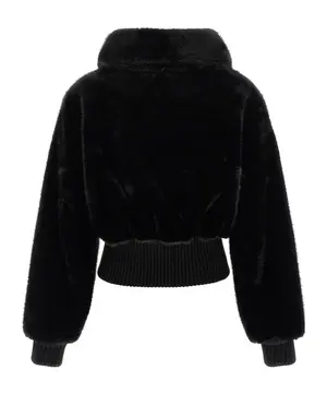Pinko Faux Fur Zip-up Hooded Bomber Jacket - Black